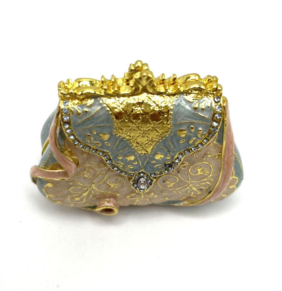 Vintage Pocketbook Trinket Box Bejeweled Enamel Crystals Purse ...