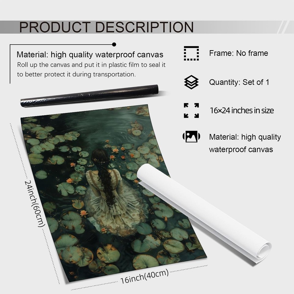 Dark Melancholy Wall Art Woman in The Lake Posters Gothic Aesthetic ...