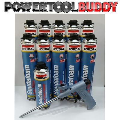 Soudal PU Expanding Foam Kit-10 750ml Professional Gun & Gun Cleaner ...