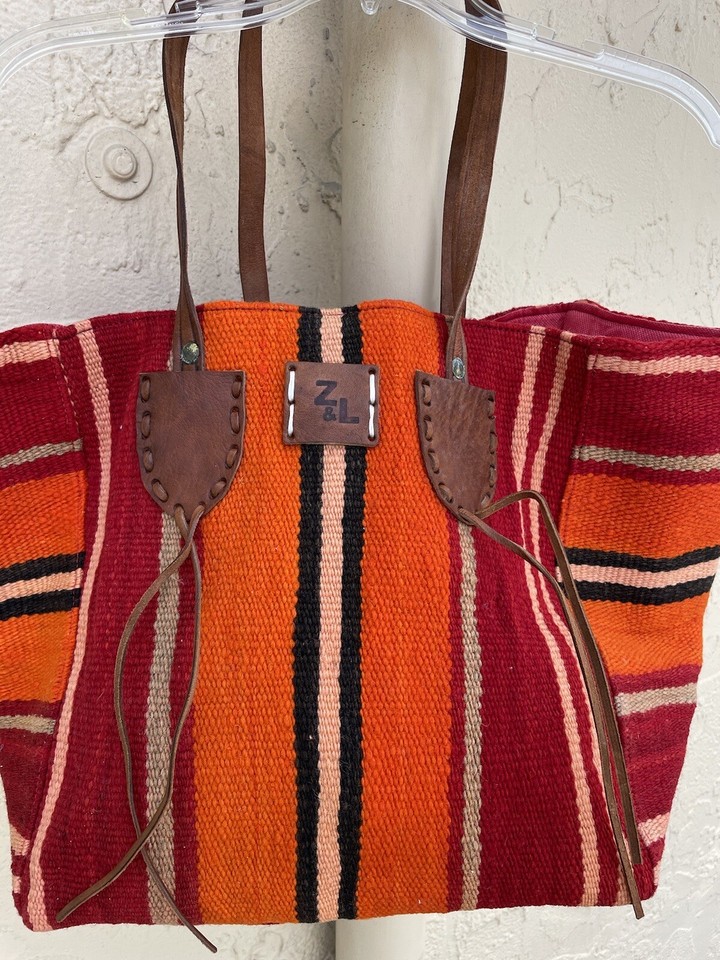 Z&L Anthropologie Multi color Tote Handbag Travel Beach Square Bag Zip ...
