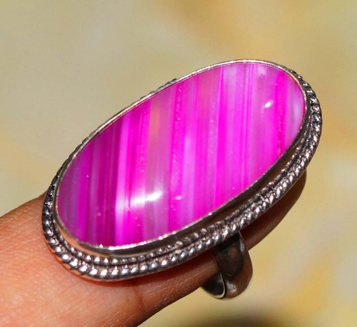 Pink Agate Ring Size 10.25 Gemstone Silver Plated Handmade Jewelry (LR ...