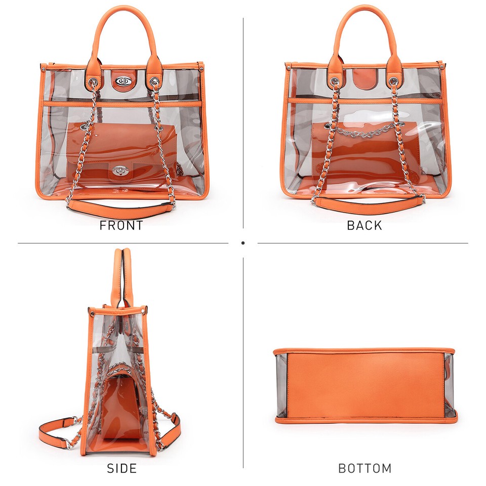 Large Clear Tote Bags for Women Chic Transparent Purse with Twist Lock ...