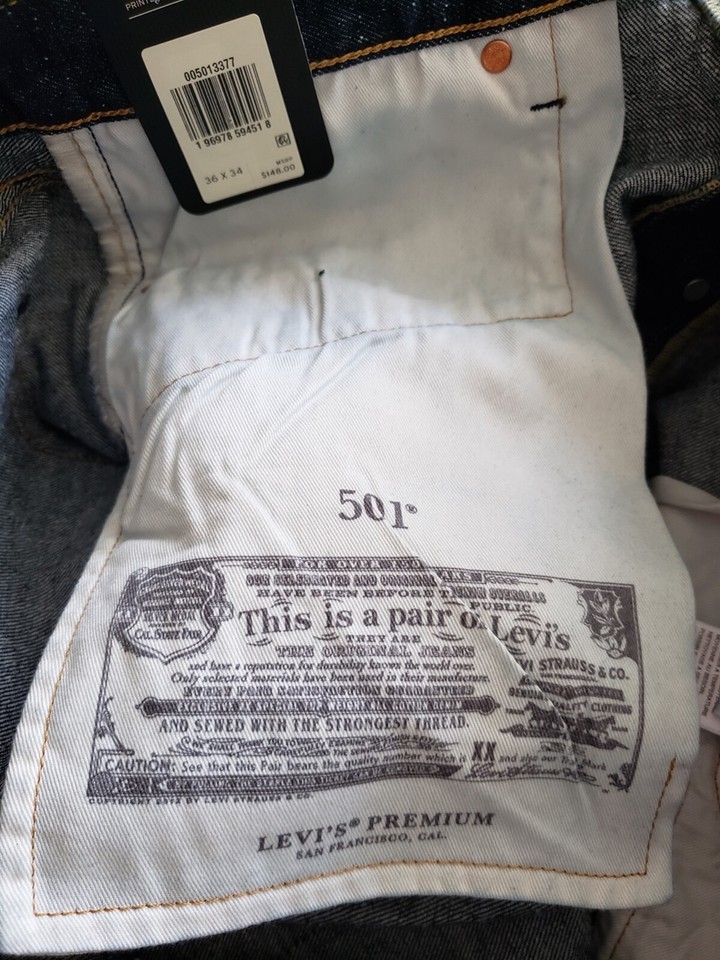 Levi's 501 Original Selvedge Premium Cotton Hemp Men's Jeans Waist 36 ...