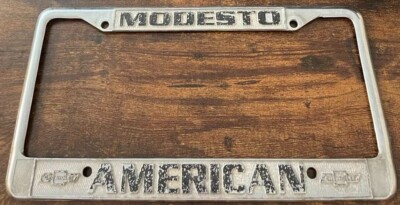 Vintage Modesto American Chevrolet Booster License Plate Frame METAL | eBay