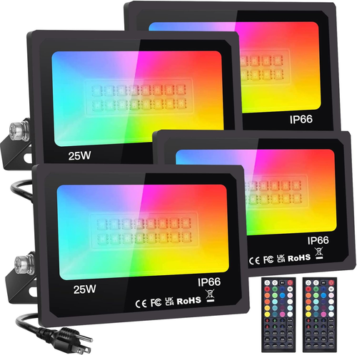 Upgraded LED Flood Light Outdoor 25W 4 Pack,Diy Color Changing RGB 25W ...