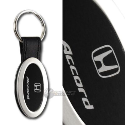 Honda Accord Logo Black Oval Leather Chrome Key Fob Keyring Keychain ...