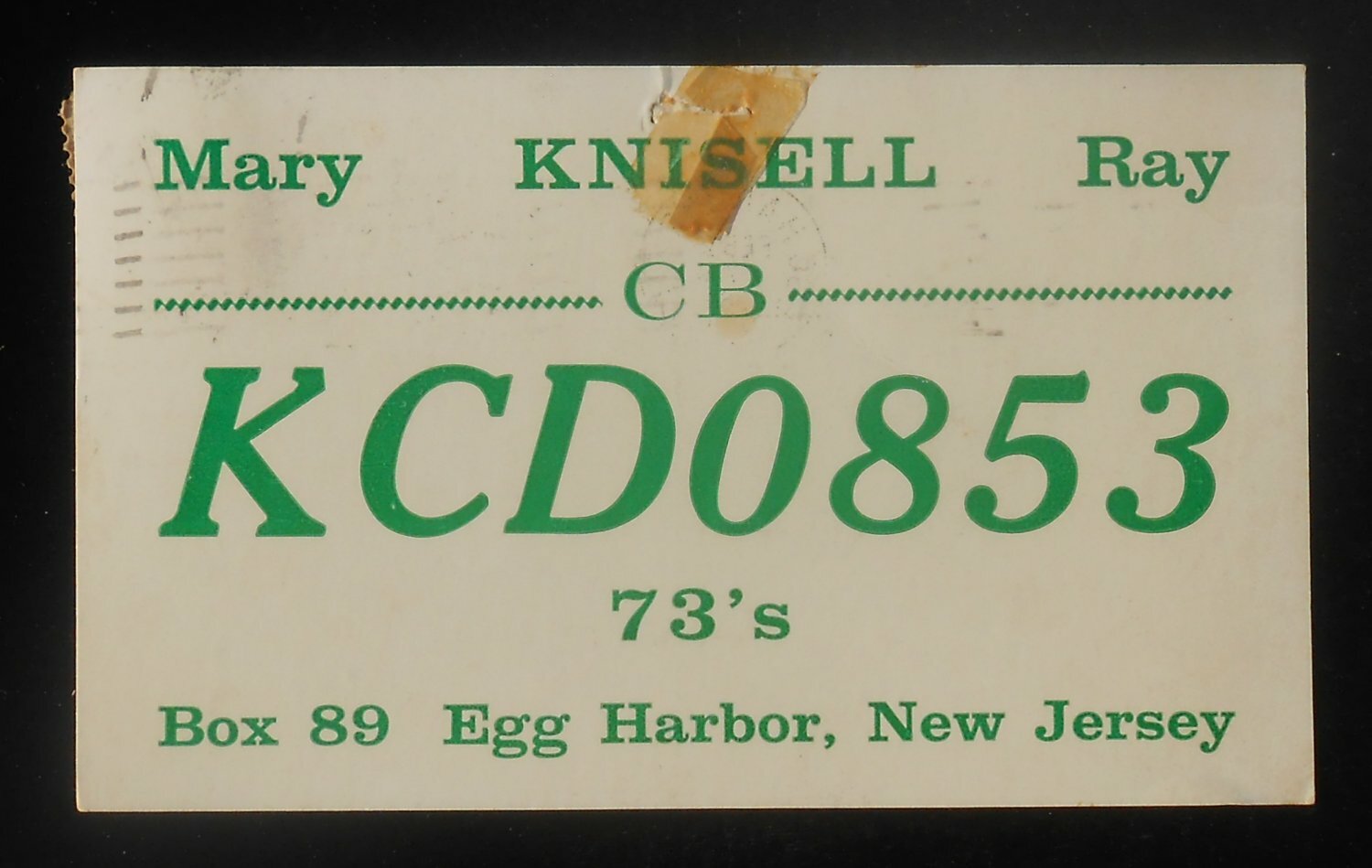 1964 QSL Short Wave Radio KCD0853 Mary and Ray Knisell Egg Harbor NJ ...