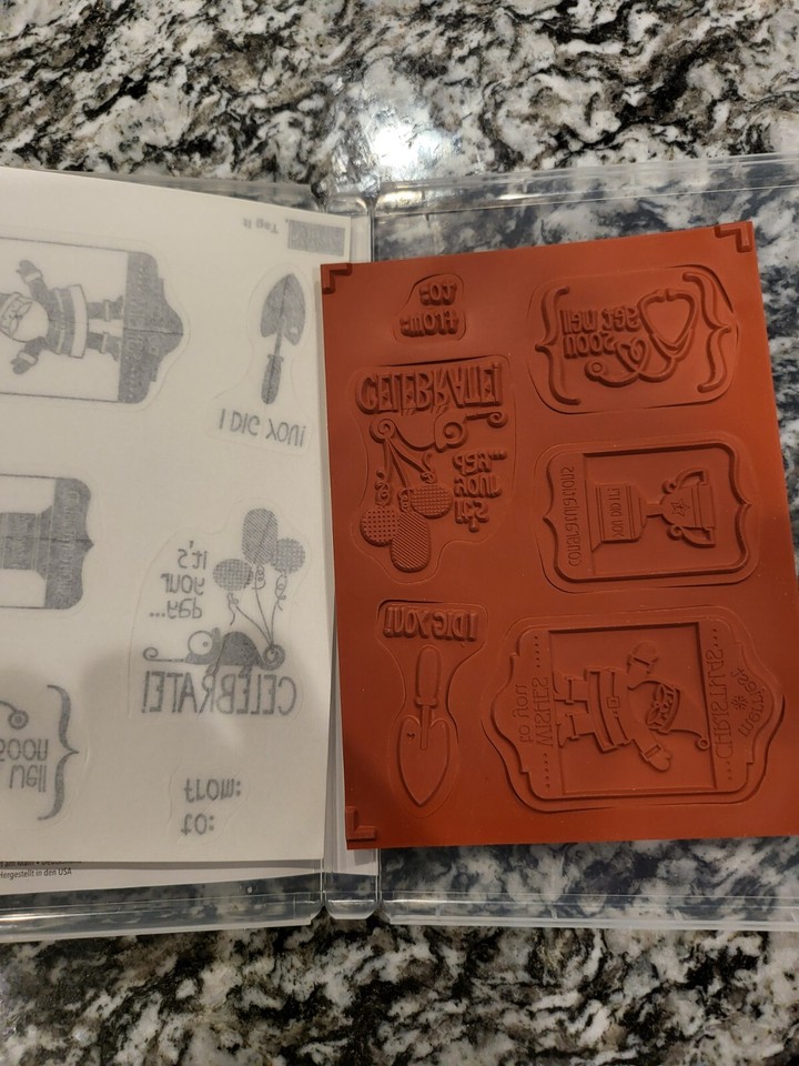 Stampin' Up TAG IT cling stamp set -- get well, dig it, Christmas ...
