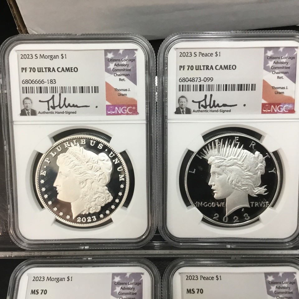 2023 Morgan & Peace Silver Dollar 4-coin set PF & MS70 NGC SIGNATURE ...
