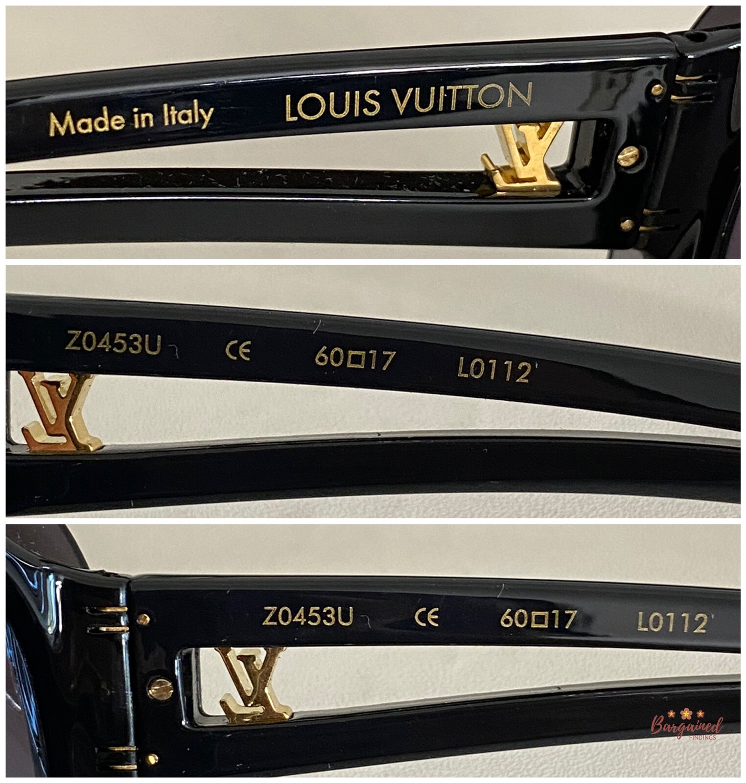 Authentic LOUIS VUITTON Black Acetate Flore Carre LV Logo Sunglasses ...