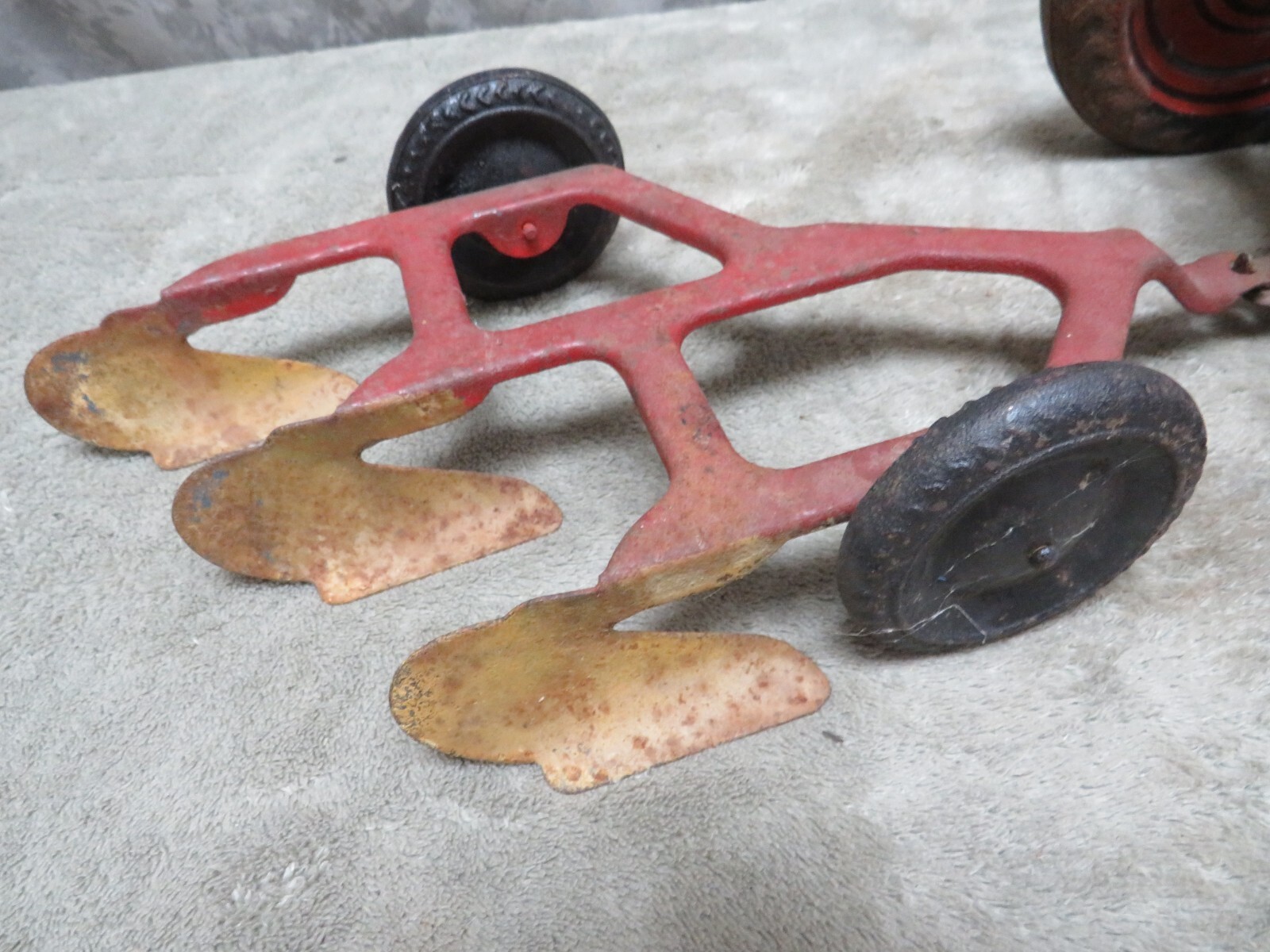 Antique 50s Marx Pressed Steel Tin Litho Farm Tractor with Plow ...