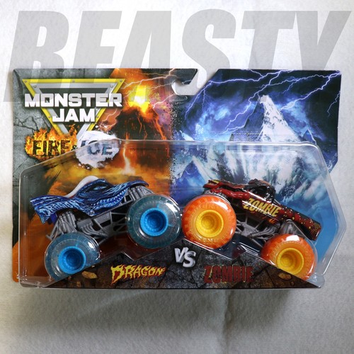 Monster Jam Fire & Ice Dragon Vs Zombie 1:64 Monster Truck 2 Pack New ...