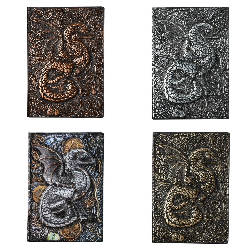 Hardcover Embossed Notebook Retro Leather Notepad A5 Journal Ribbon ...