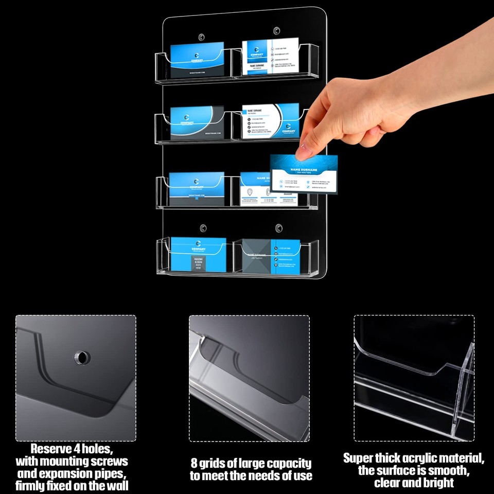 2 Pieces Acrylic Business Card Holder Wall Mount Clear Sticker Display ...