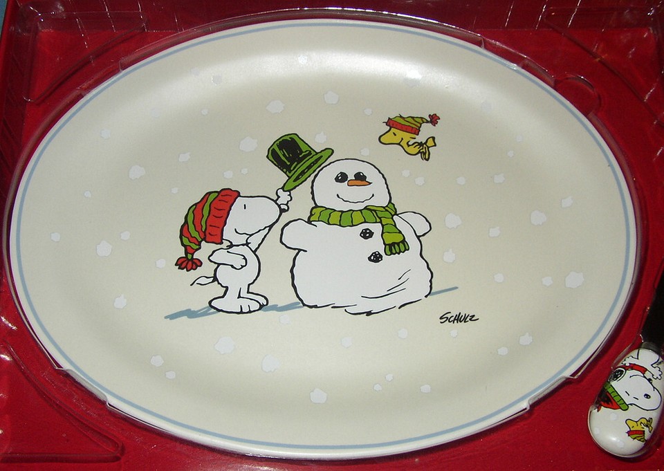 Hallmark Peanuts Snoopy Woodstock Ceramic Serving Platter Plate Knife ...