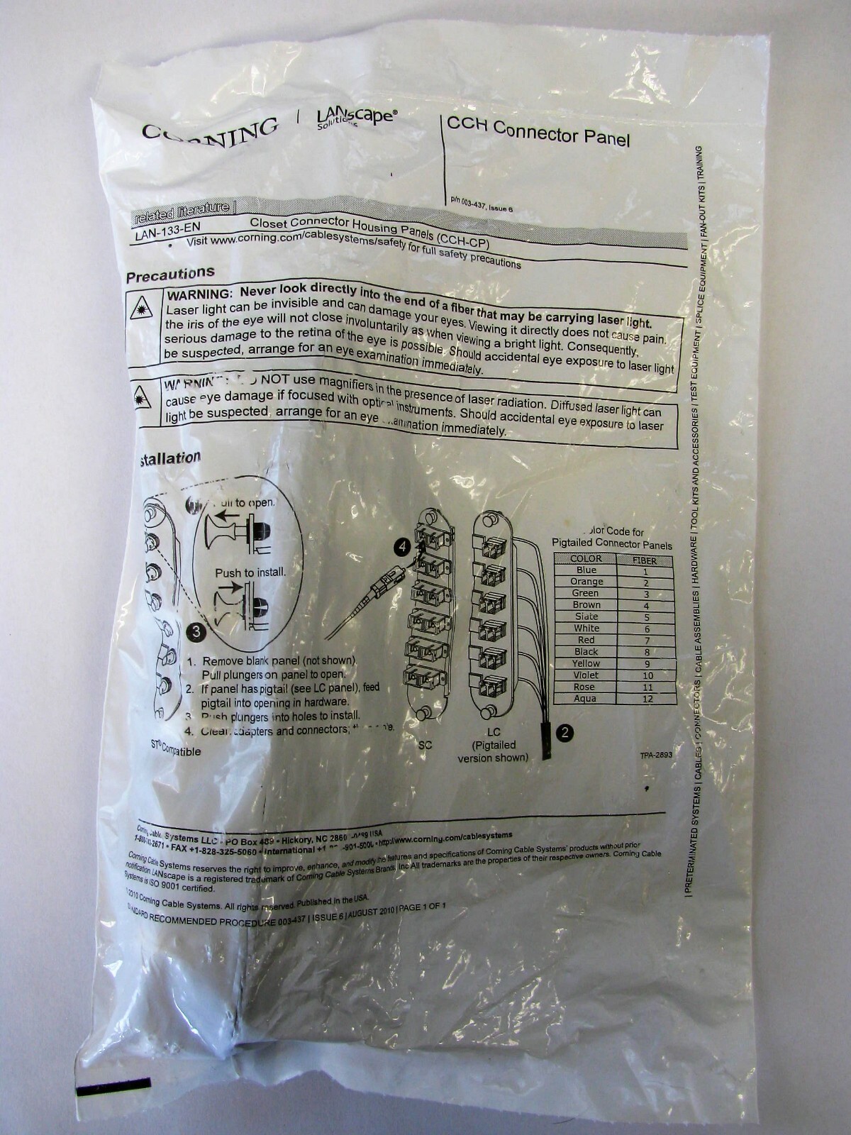 Corning CCH-CP12-G5 Panel 12 ST Simplex 12 Fiber 50 um Multimode/MM OM2 ...