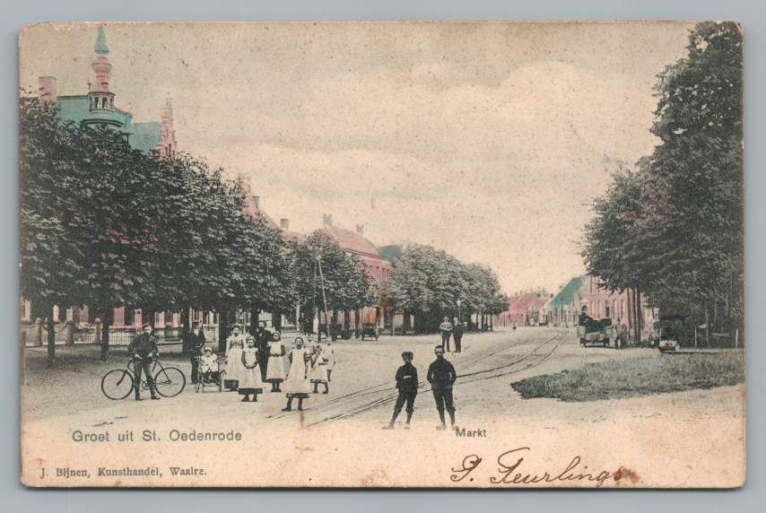 Groet uit Sint-Oedenrode Netherlands~Bicycle Kids Hand Colored Postcard ...