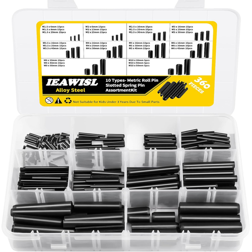 Roll Pins Set, 360PCS Slotted Metric Spring Pins 65Mn Steel Split ...