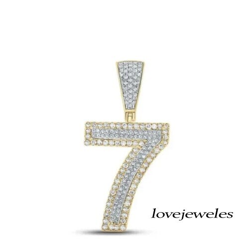 14K 2-Tone Gold Over Lab-Created VVS1 Diamond Number 7 Unisex Charm ...