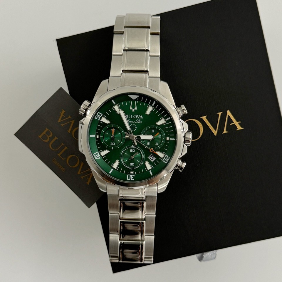 Bulova Classic Green Marine Star Stainless Steel 96B396 Watch (43MM) | eBay