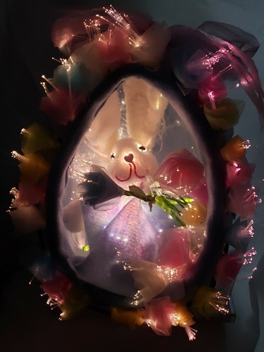 Vtg Fiber Optic Easter Bunny Rabbit in Egg Flowers Decor in box *Works ...