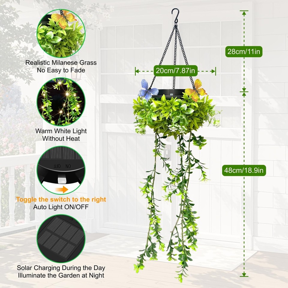 Solar Hanging Garden Lights - 4 Pack, 66 LEDs Flower & Grass Vine Fairy ...
