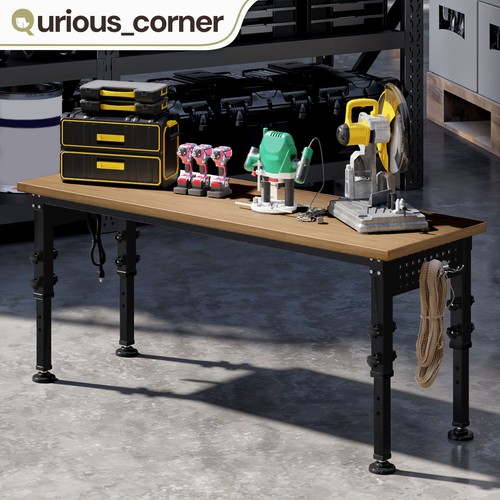 37"H 1600lb Heavy Duty Work Bench Adjustable Height Tools Power Outlets ...