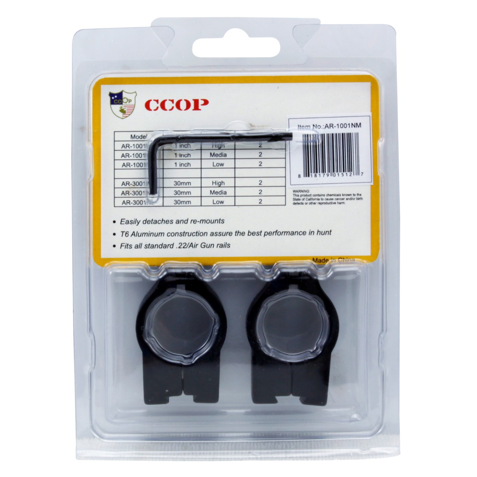 CCOP USA .22 Dovetail 1" Scope Rings Rimfire Mount Set Mid Profile A ...