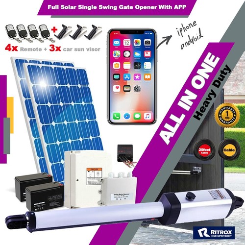 RITROX Farm Full Solar Powered Single Swing Gate Opener 4x Remote ...