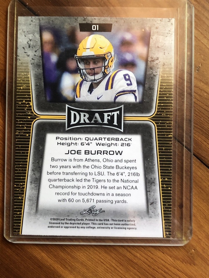 2020 Leaf Draft #1 Joe Burrow Rookie Card RC LSU Tigers QB 🔥 | eBay