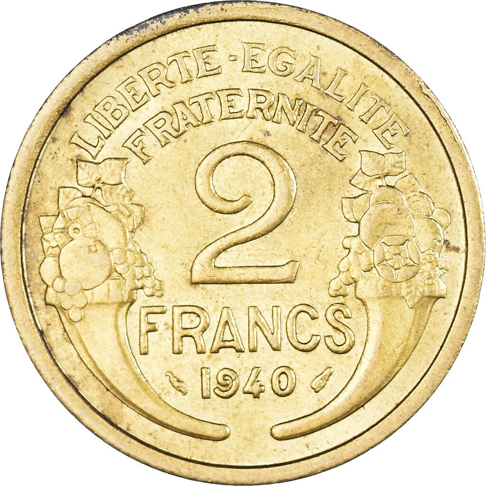 [#367589] Coin, France, Morlon, 2 Francs, 1940, AU, Aluminum-Bronze, KM ...