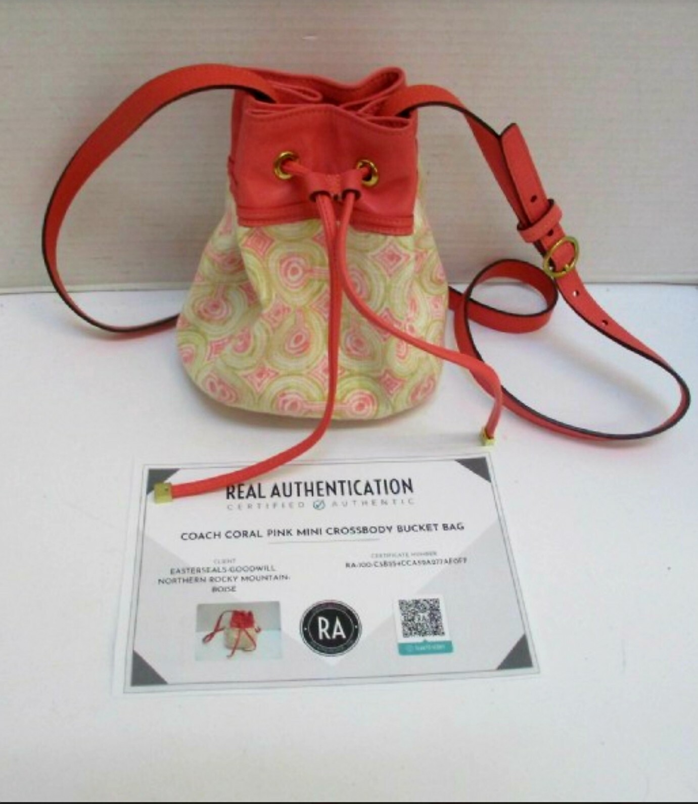 Coach Coral Pink Mini Crossbody Bucket Bag W/COA - Gem