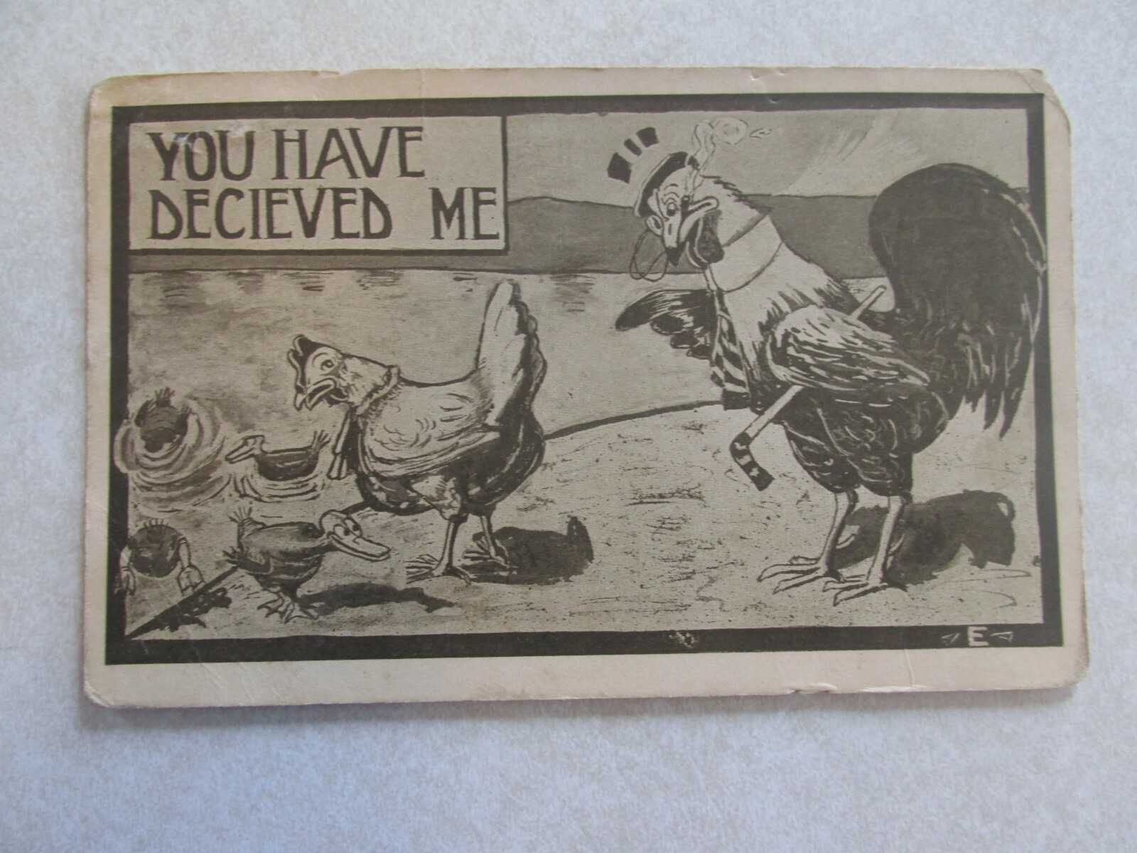 F651 Postcard Cartoon Adult you have deceived me Chicken with duck ...