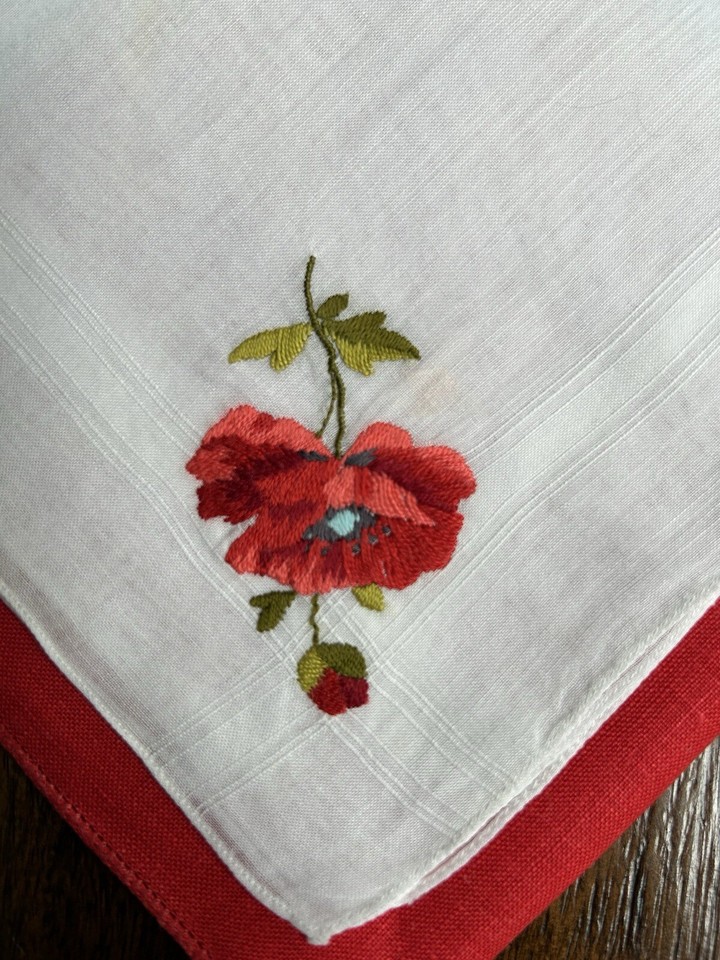 Vintage Handkerchief Hankies Red Linen Embroidered Flowers Set of 2 | eBay