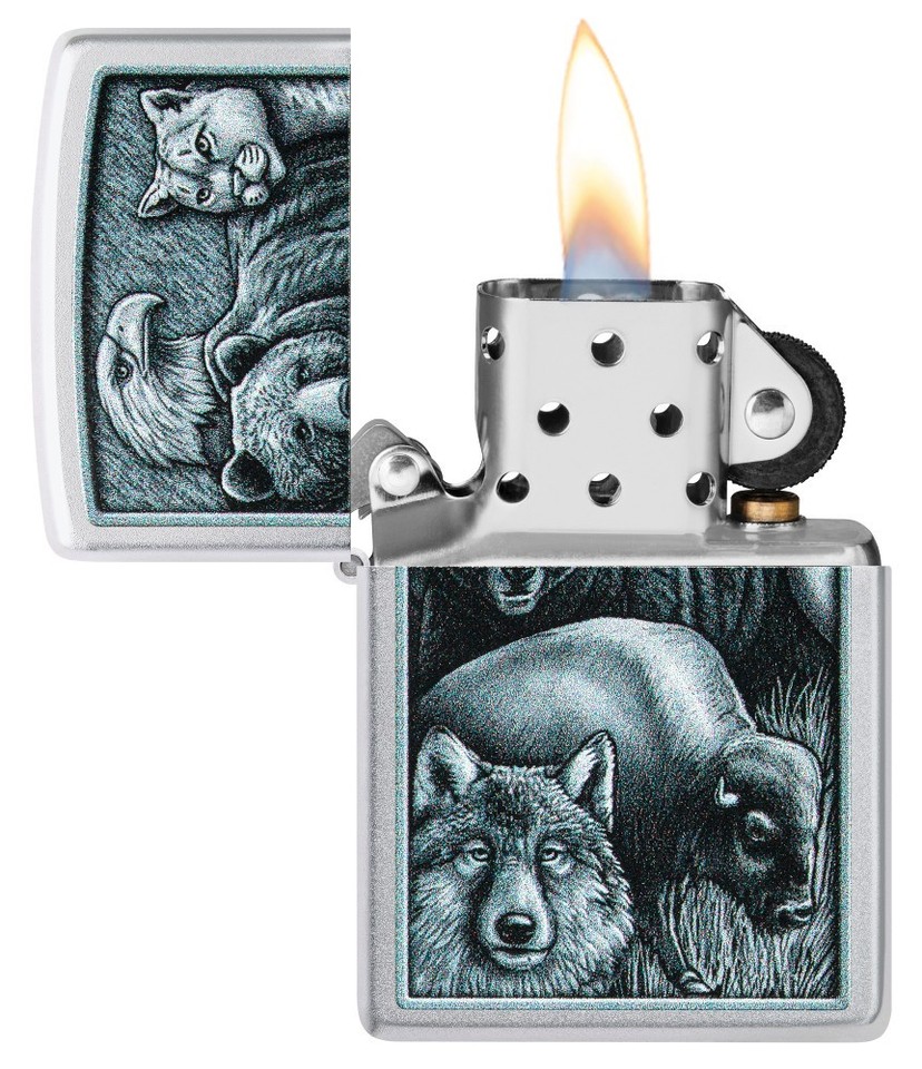 Zippo Animal Kingdom Design Satin Chrome Windproof Pocket Lighter ...
