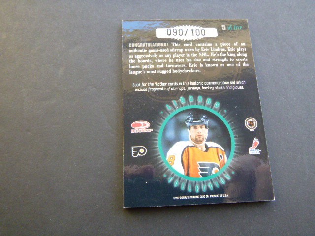 1997-98 Leaf Eric Lindros Collection Game Used Stirrup #5 Serial #090/ ...