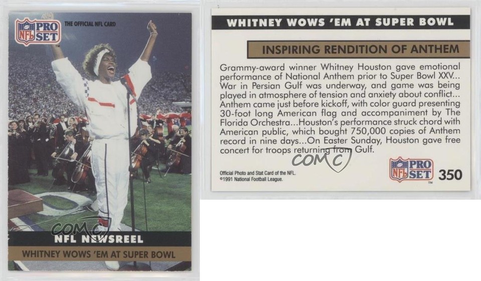 1991 Pro Set NFL Newsreel Whitney Houston Wows 'Em at Super Bowl #350 ...