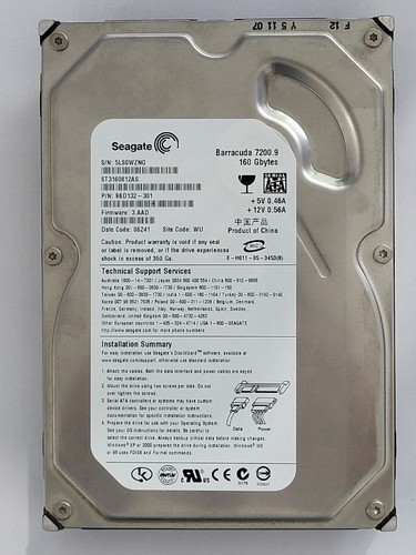 ST3160812AS, SN: 5LS, WU, PN: 9BD132-301, FW:3.ADD, 06241,Seagate 160Gb ...