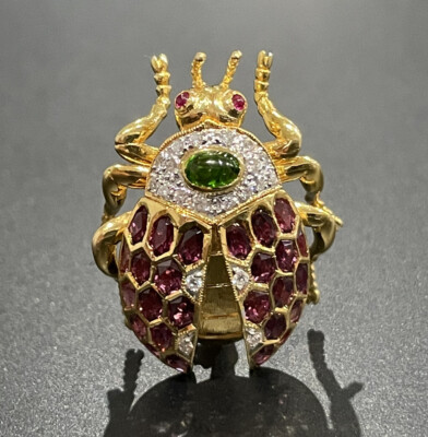 18k Yellow Gold Bug Diamond And Color Stones Brooch/Pin Vintage | eBay
