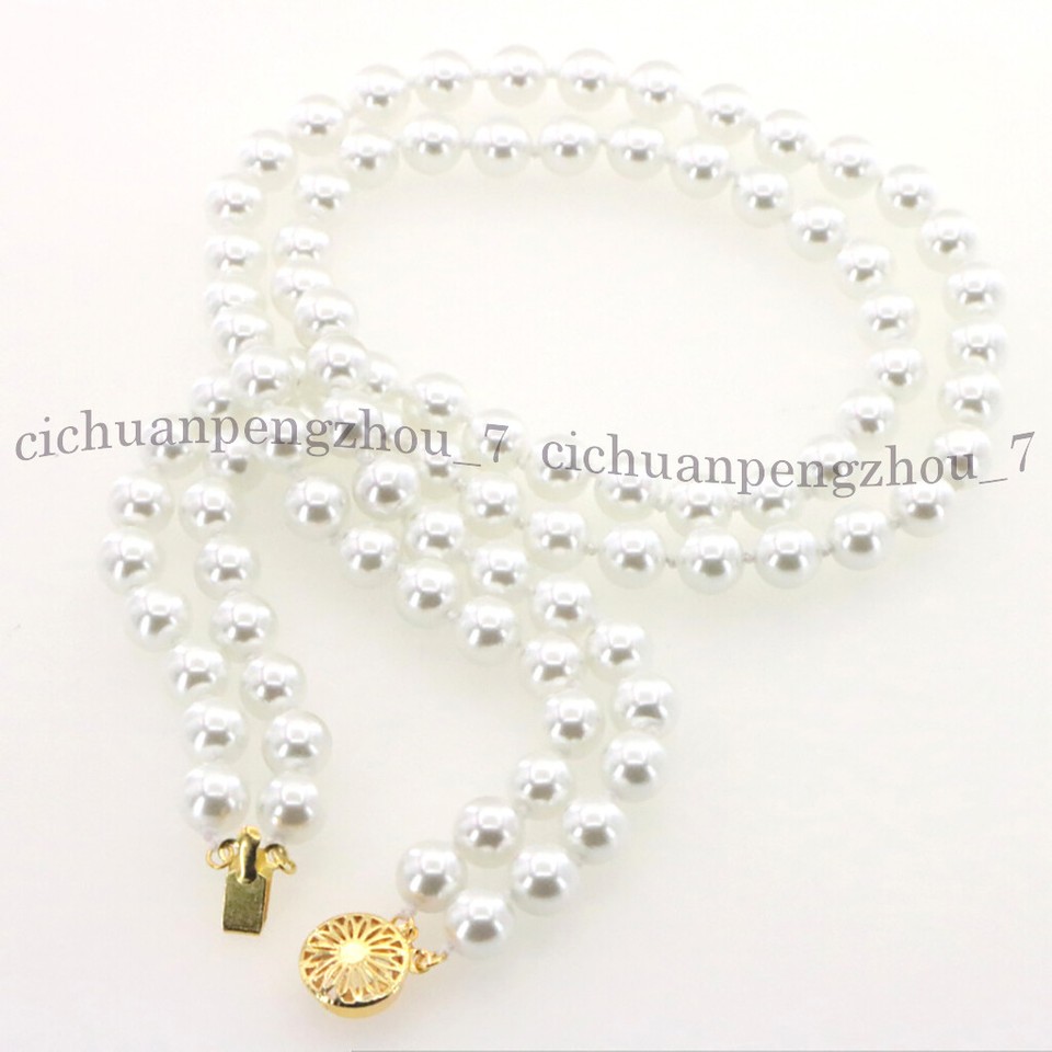 2 Rows 6/8/10/12mm White South Sea Shell Pearl Necklace Bracelet ...