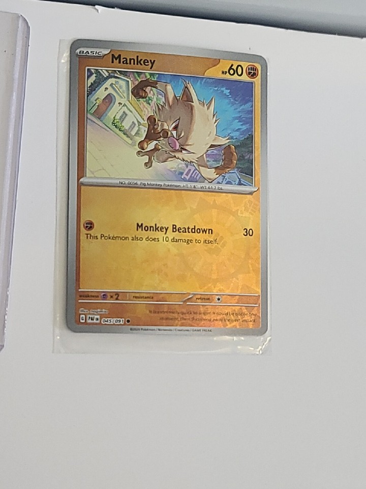 Mankey 45/91 Reverse Holo Pokemon Paldean Fates Sleeved & Top Loaded ...