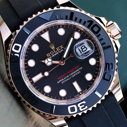 Rolex Yacht-Master 126555 18K Rose Gold Black Dial Oysterflex Unworn ...