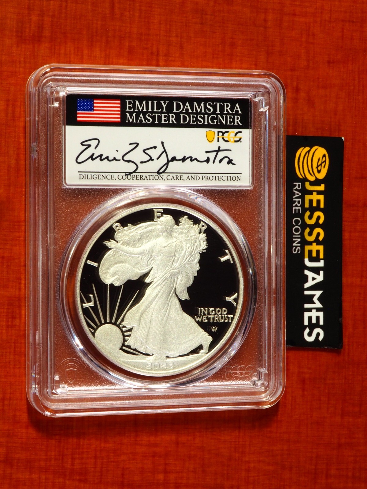 2023 S PROOF SILVER EAGLE PCGS PR70 DCAM EMILY DAMSTRA SIGNED FIRST DAY ...