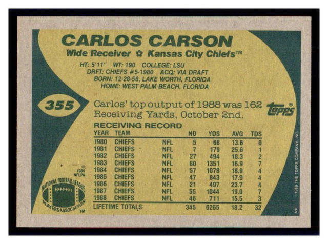 1989 Topps - #355 Carlos Carson for sale online | eBay