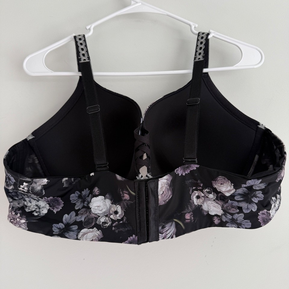 TORRID Floral Print Bra Black Pink Purple Flower Lace Trim Underwire ...