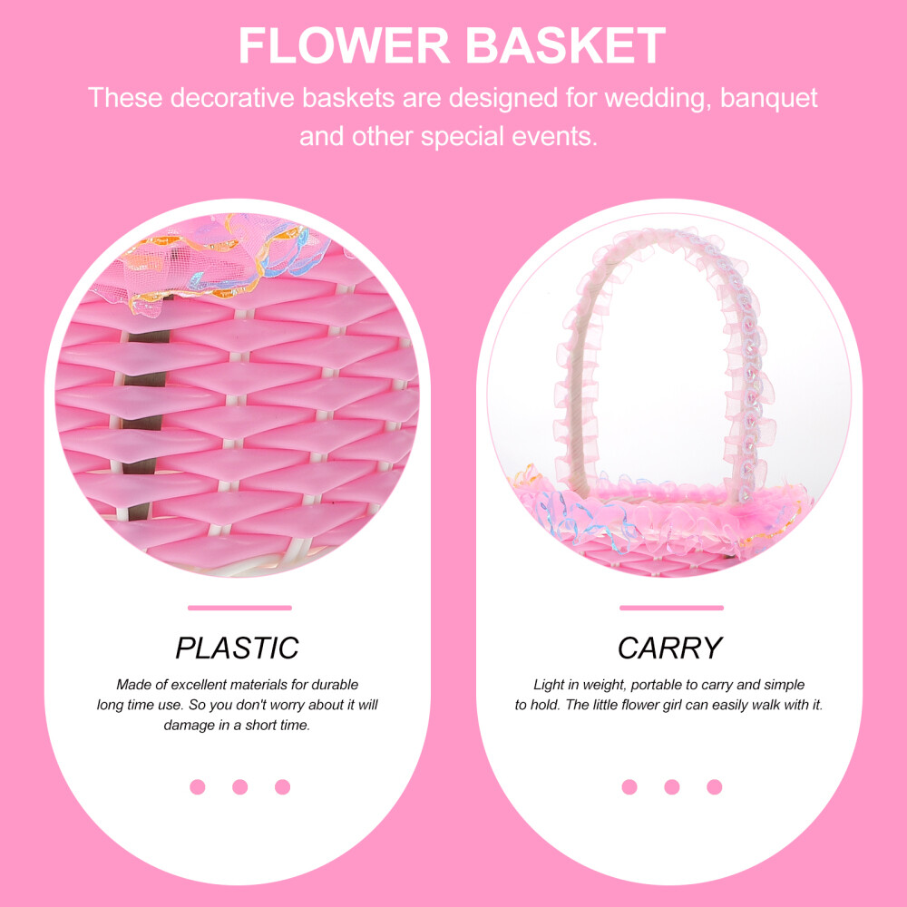 3 Pcs Pink Plastic Flower Basket Delicate Handheld Baskets for Plants ...