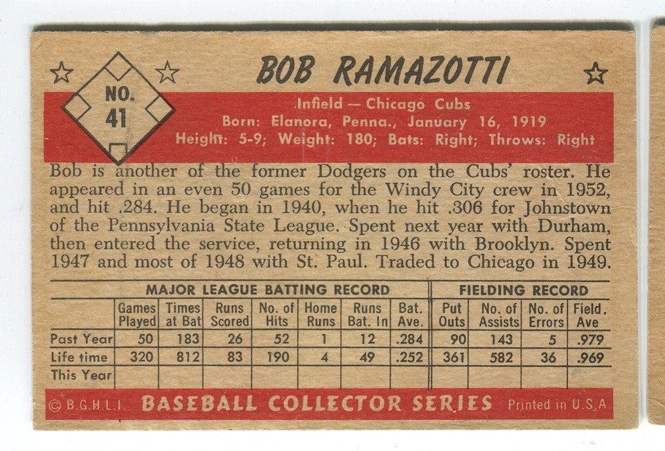 1953 Bowman Baseball Black & White #41 Bob Ramazzotti (crease) | eBay