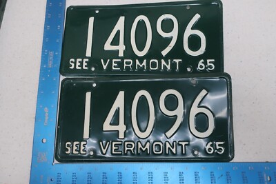 1965 65 VERMONT VT CAR VEHICLE LICENSE PLATE PAIR SET TAG #14096 | eBay