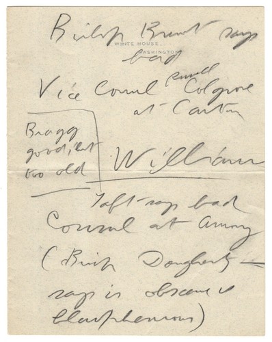 Autograph Note Handwritten by President Theodore Roosevelt - re Taft ...