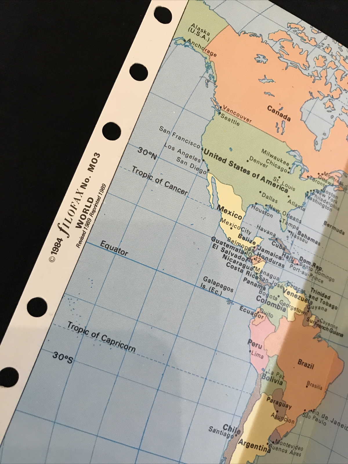 FILOFAX-WORLD MAP RARE 1984 EDITION-1 Sheet-Folds to 3 DoubleSides ...